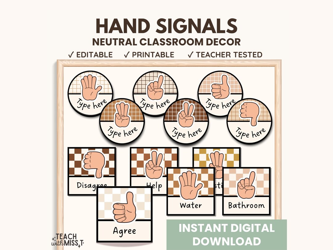 Classroom Hand Signals Poster: Neutral Classroom Decor (digital ...