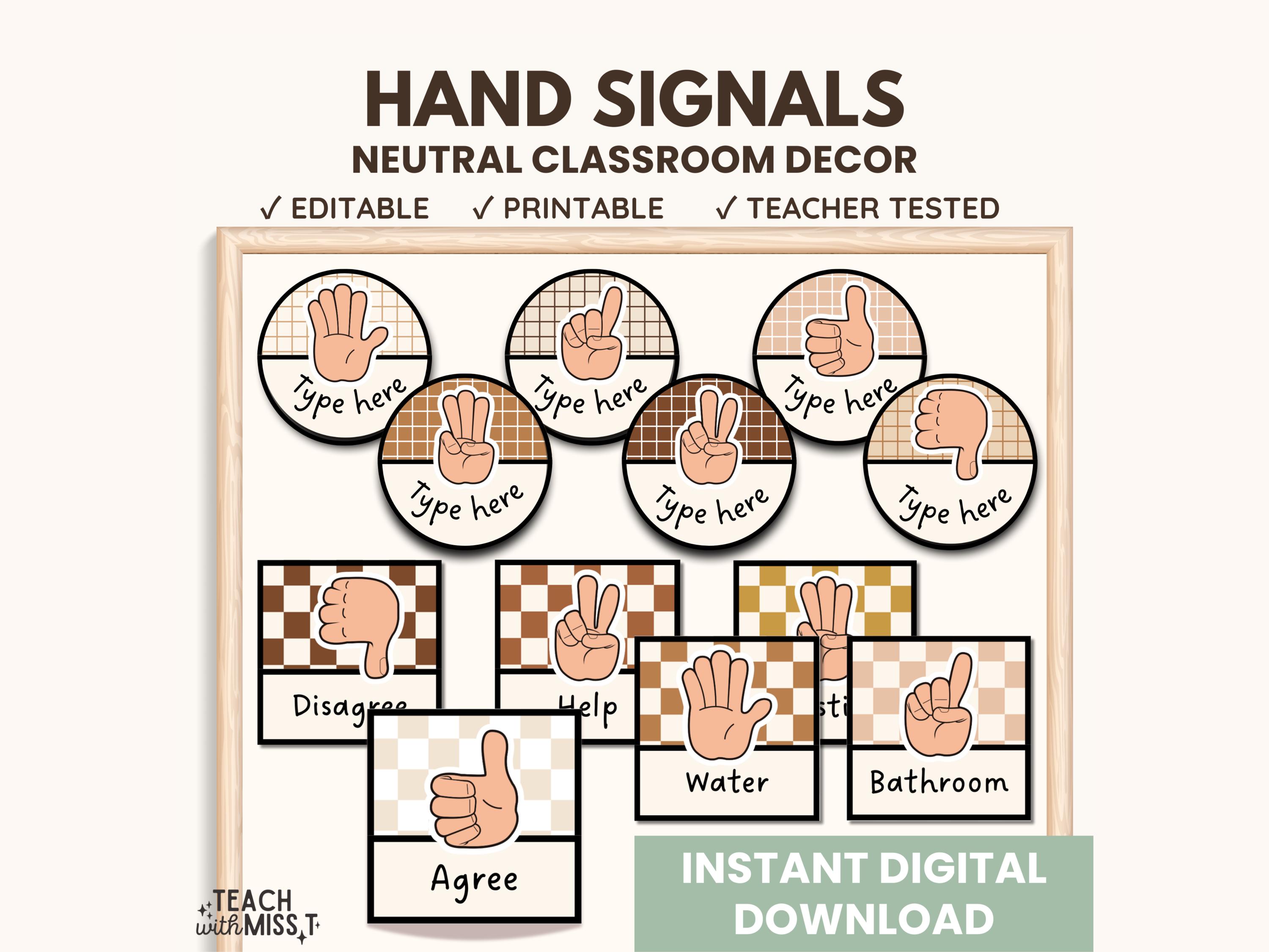 Classroom Hand Signals Poster: Neutral Classroom Decor (digital ...
