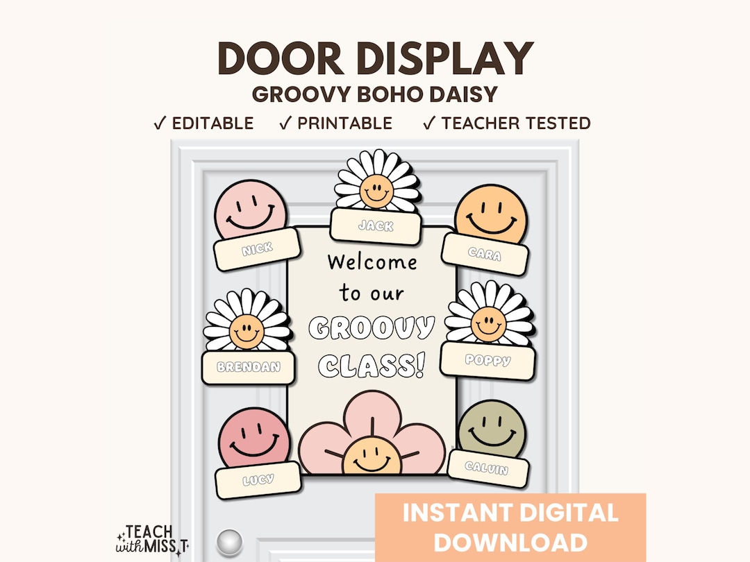 Groovy Boho Daisy Classroom Door Sign: Classroom Decor (digital ...