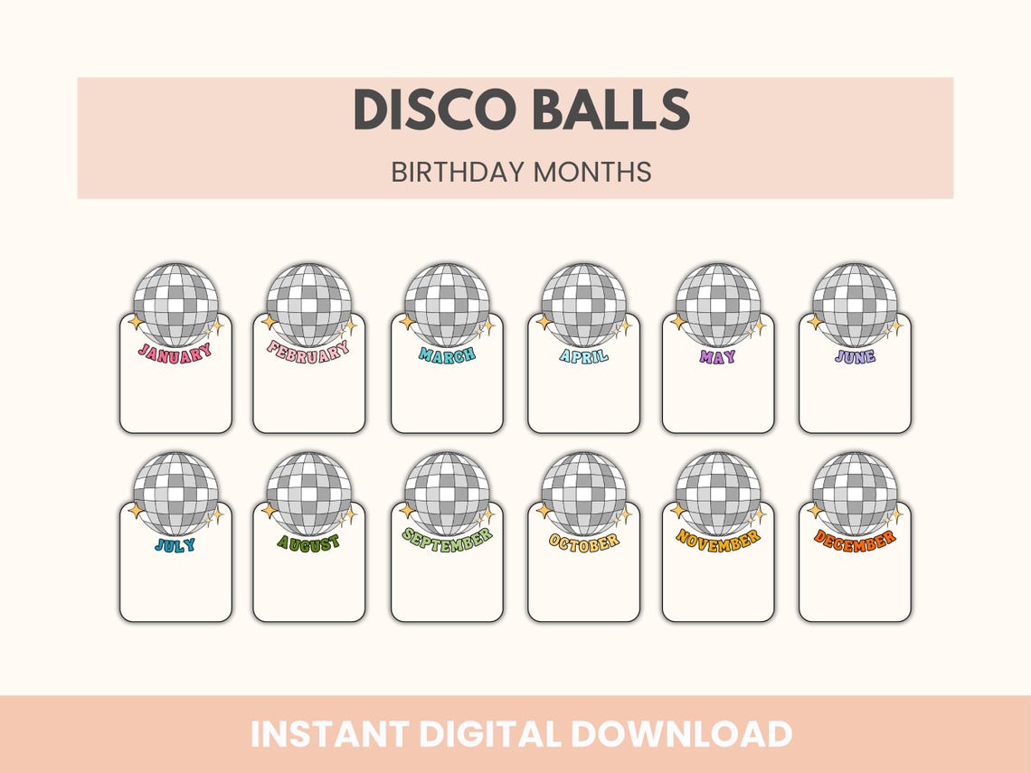 Disco Ball Classroom Birthday Display | Retro Birthday Bulletin Board ...