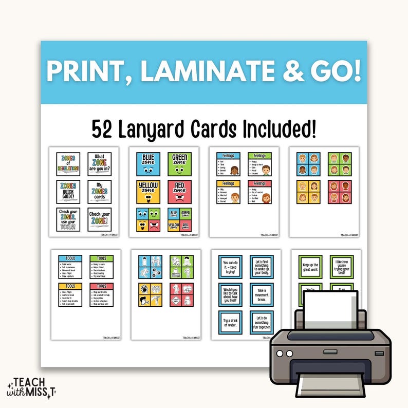 Zones of Regulation Lanyard Cards: Emotional Awareness Flashcards ...