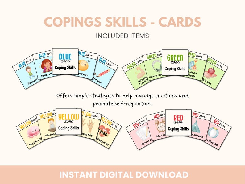 Zones of Regulation Classroom Display: Coping Skills Flashcards ...