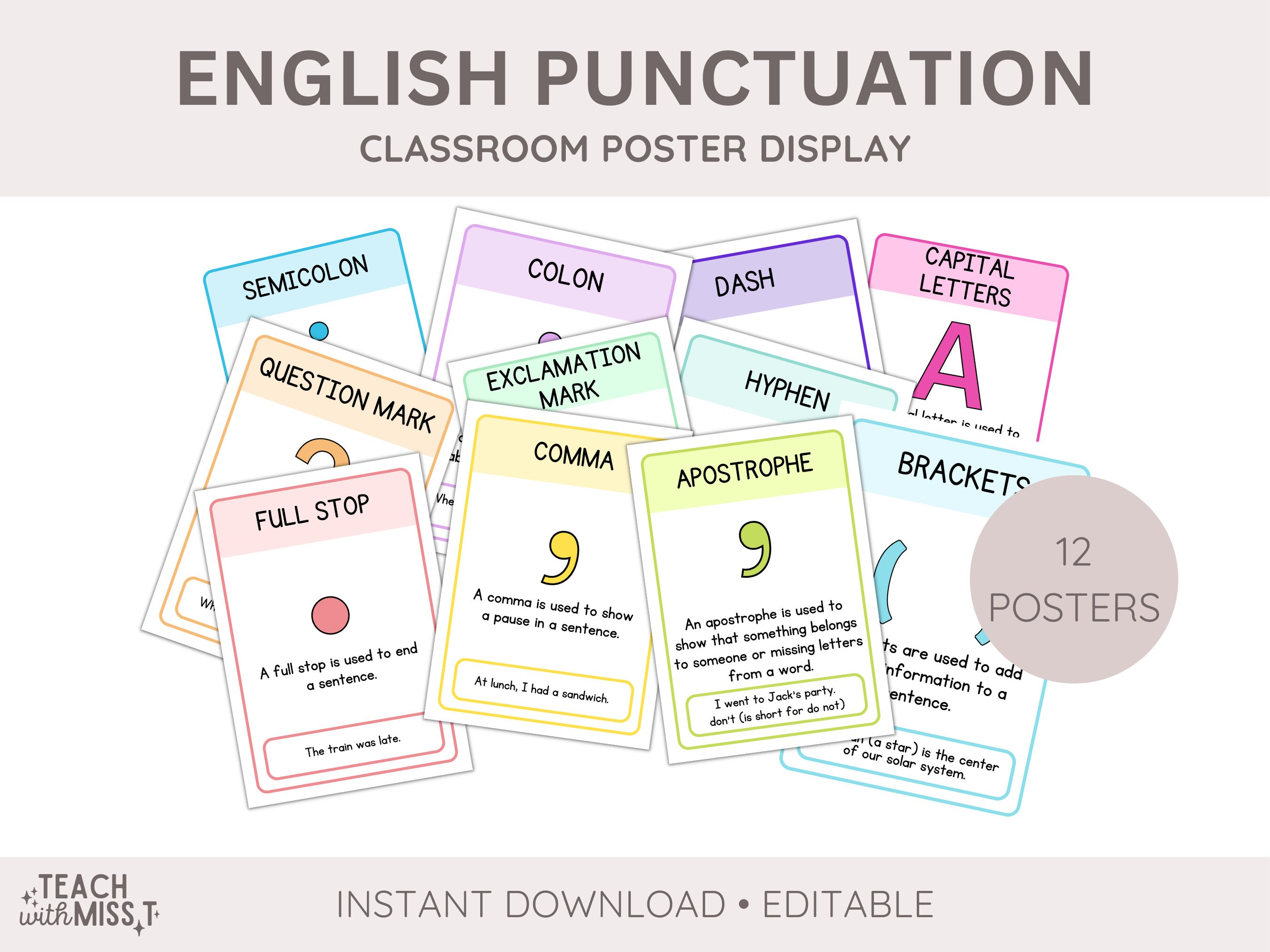 Punctuation Posters Punctuation Marks and When to Use Them Classroom ...
