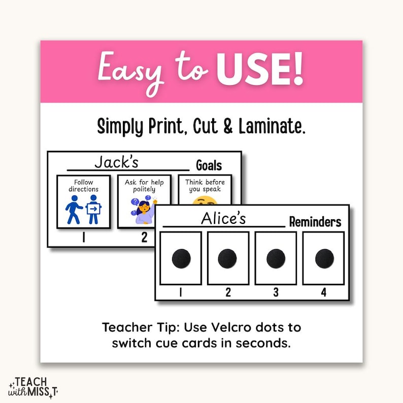 Student Desk Strips: Visual Cue Cards | Classroom Visuals | ADHD Tools ...