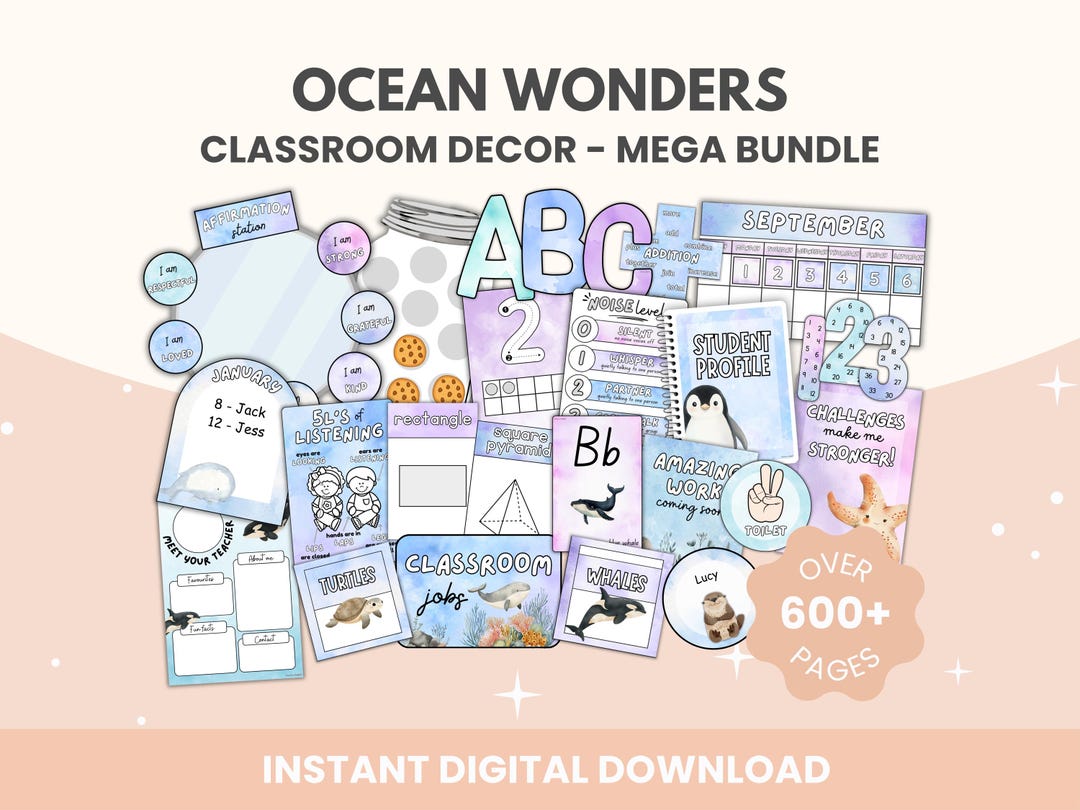 Watercolour Ocean Sea Animals Classroom Decor Bundle | Editable ...