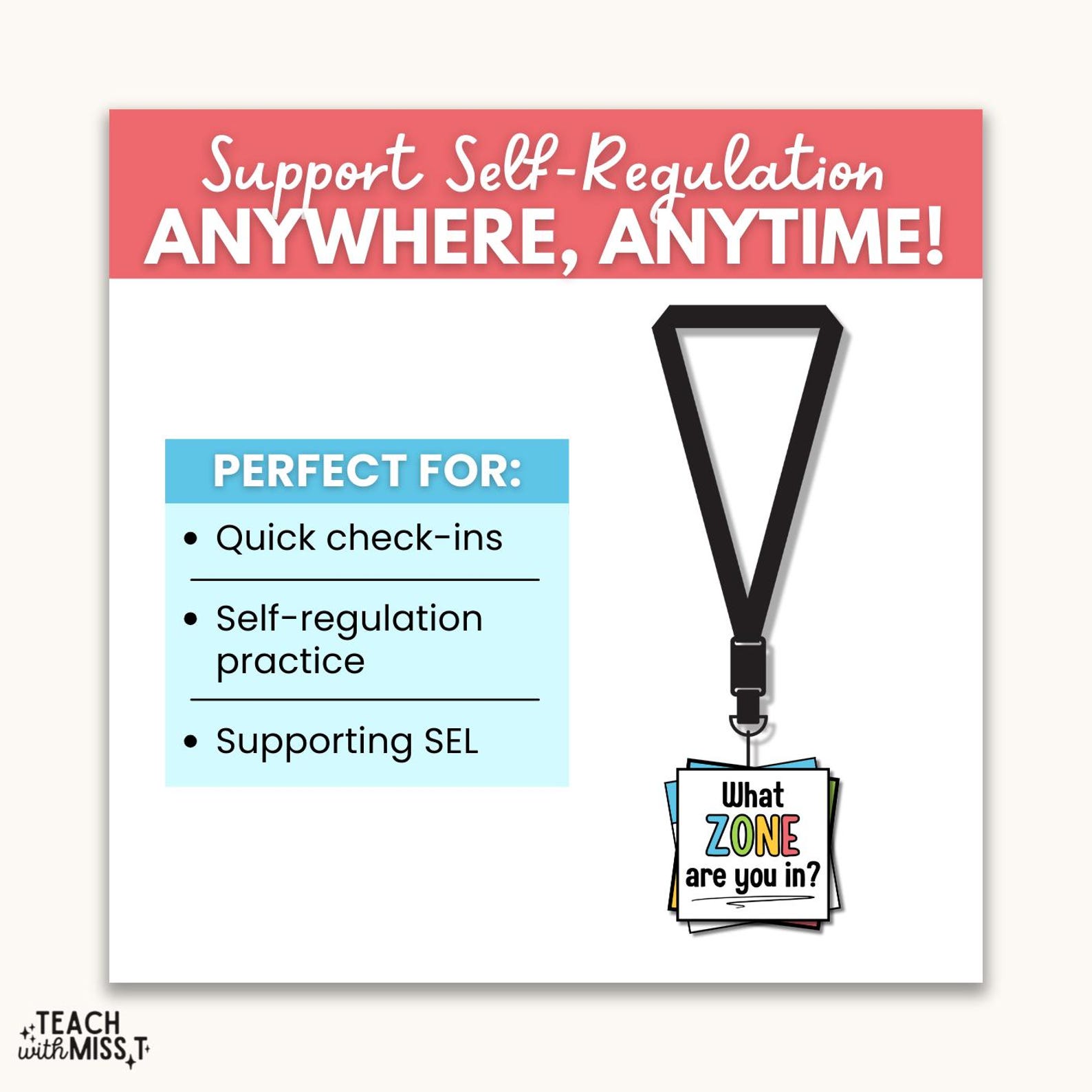 Zones of Regulation Lanyard Cards: Emotional Awareness Flashcards ...