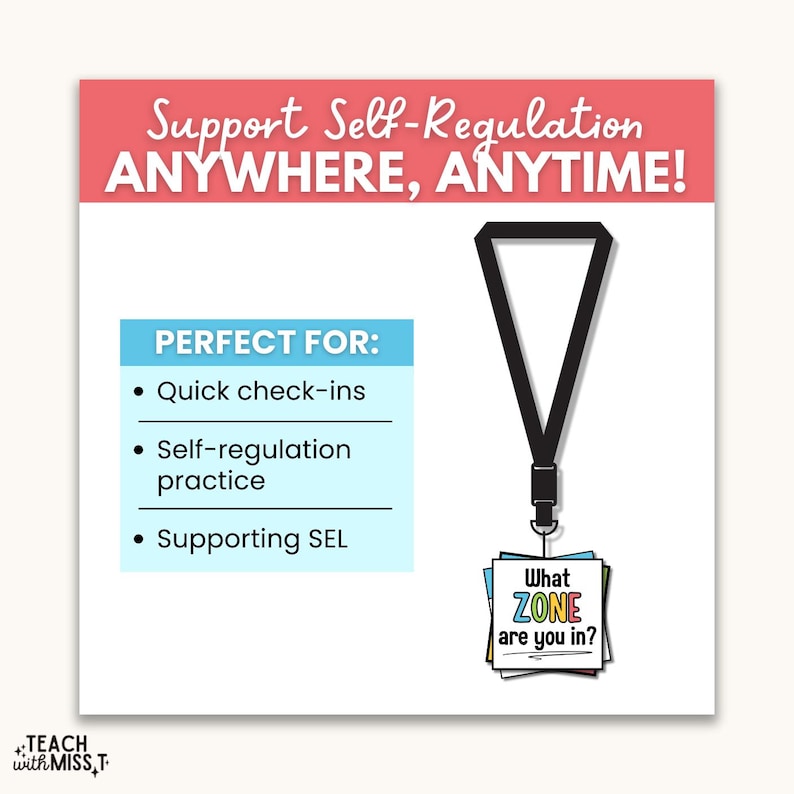 Zones of Regulation Lanyard Cards: Emotional Awareness Flashcards ...