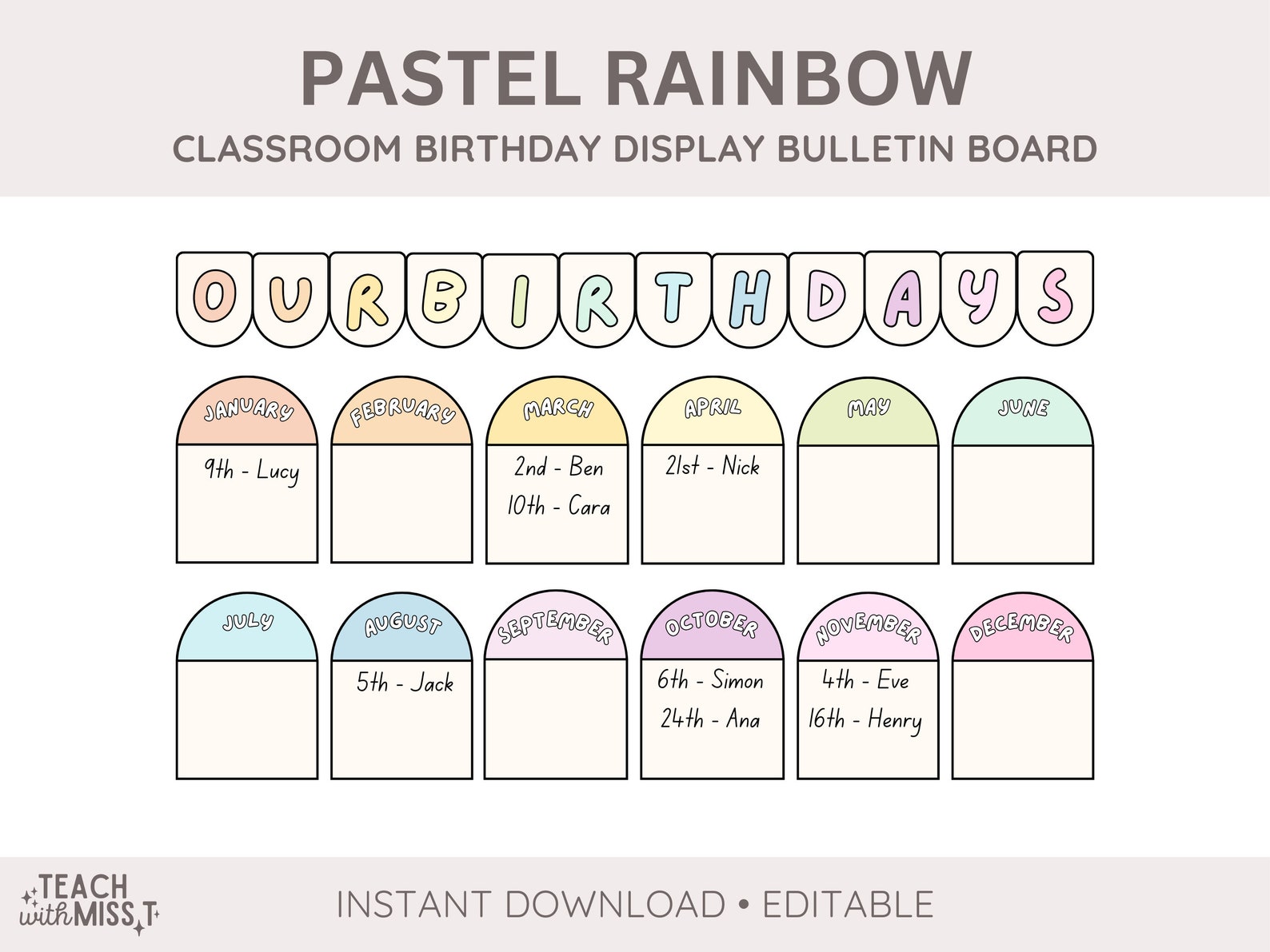 Pastel Rainbow Classroom Birthday Display Bulletin Board Back to School ...