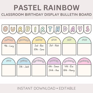 Pastel Rainbow Classroom Birthday Display Bulletin Board Back to School ...