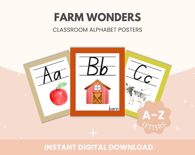 Printable Alphabet Poster, Farm Theme Alphabet, Homeschool Decoration ...