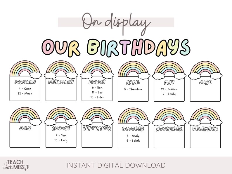Rainbow Classroom Birthday Bulletin Board Display Bundle Back to School ...
