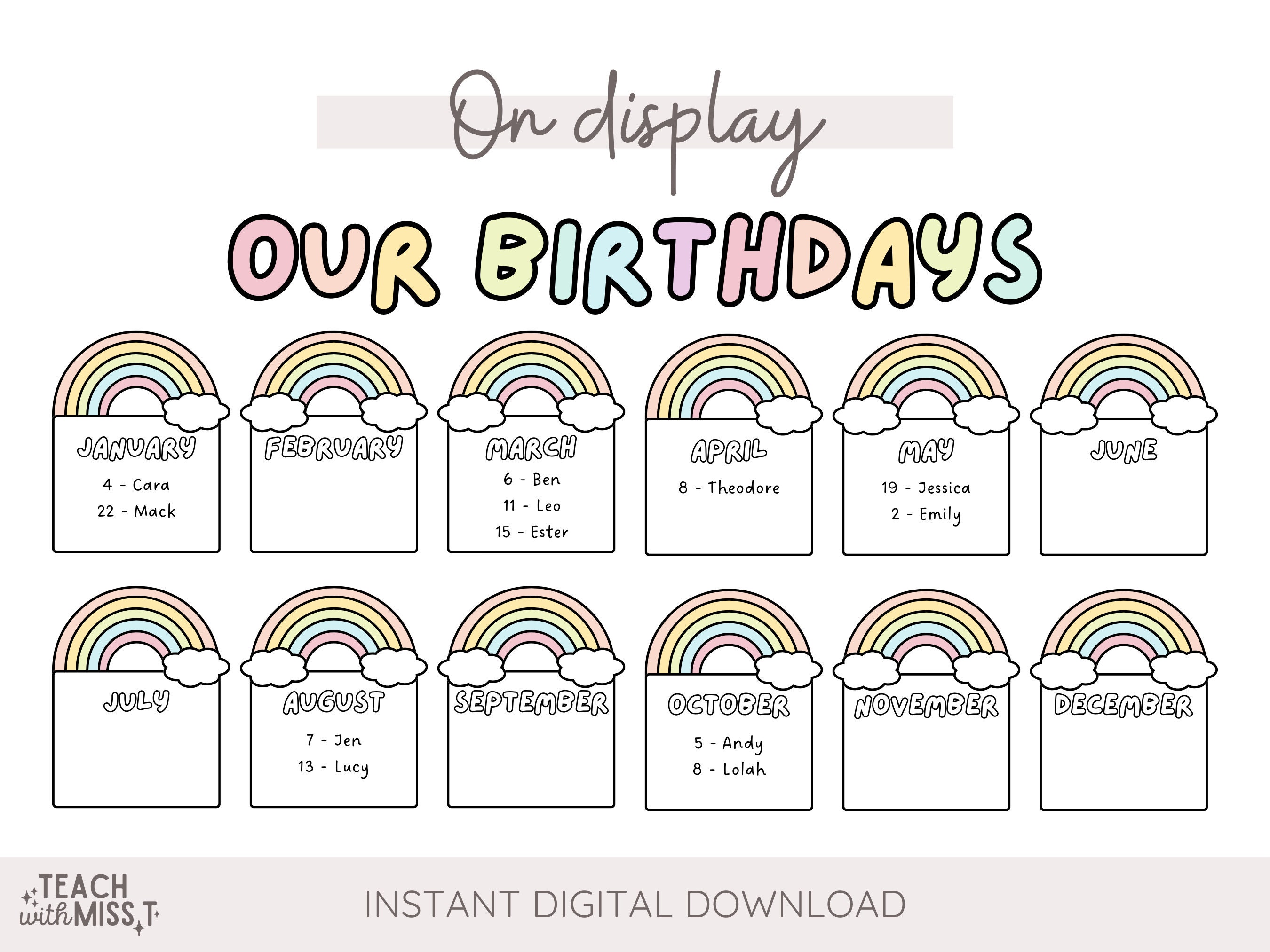 Rainbow Classroom Birthday Bulletin Board Display Bundle Back to School ...