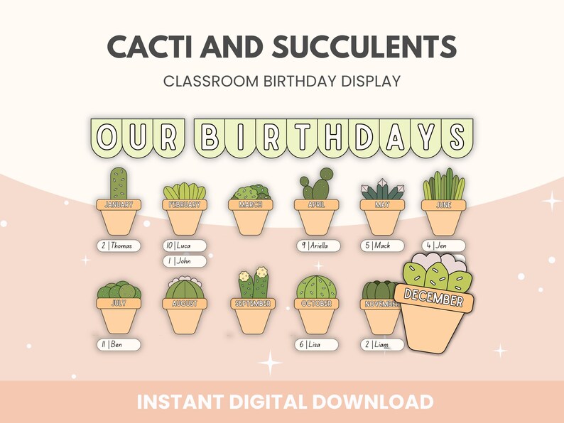 Cactus Classroom Birthday Display: Succulent Plants (digital Download ...