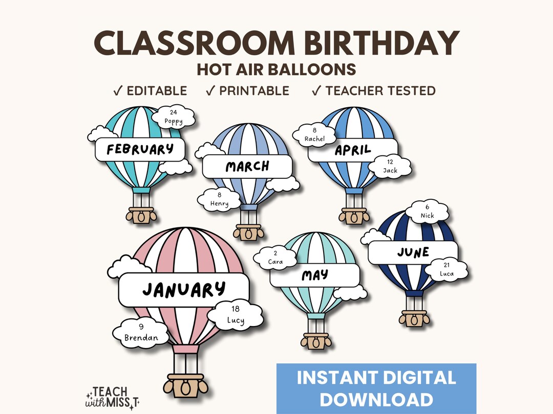 Hot Air Balloons Classroom Birthday Display Kit | Calm Classroom Decor ...