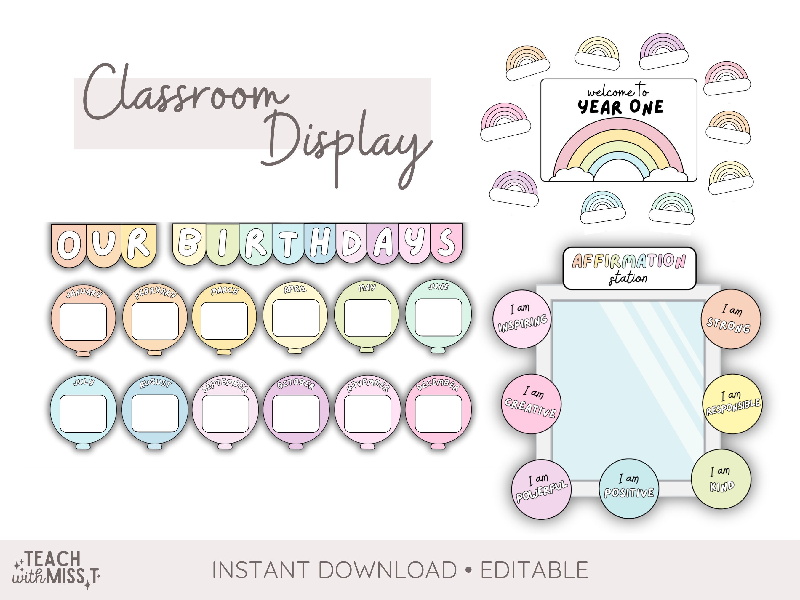 Pastel Rainbow Classroom Decor Bundle (digital Download) - Etsy