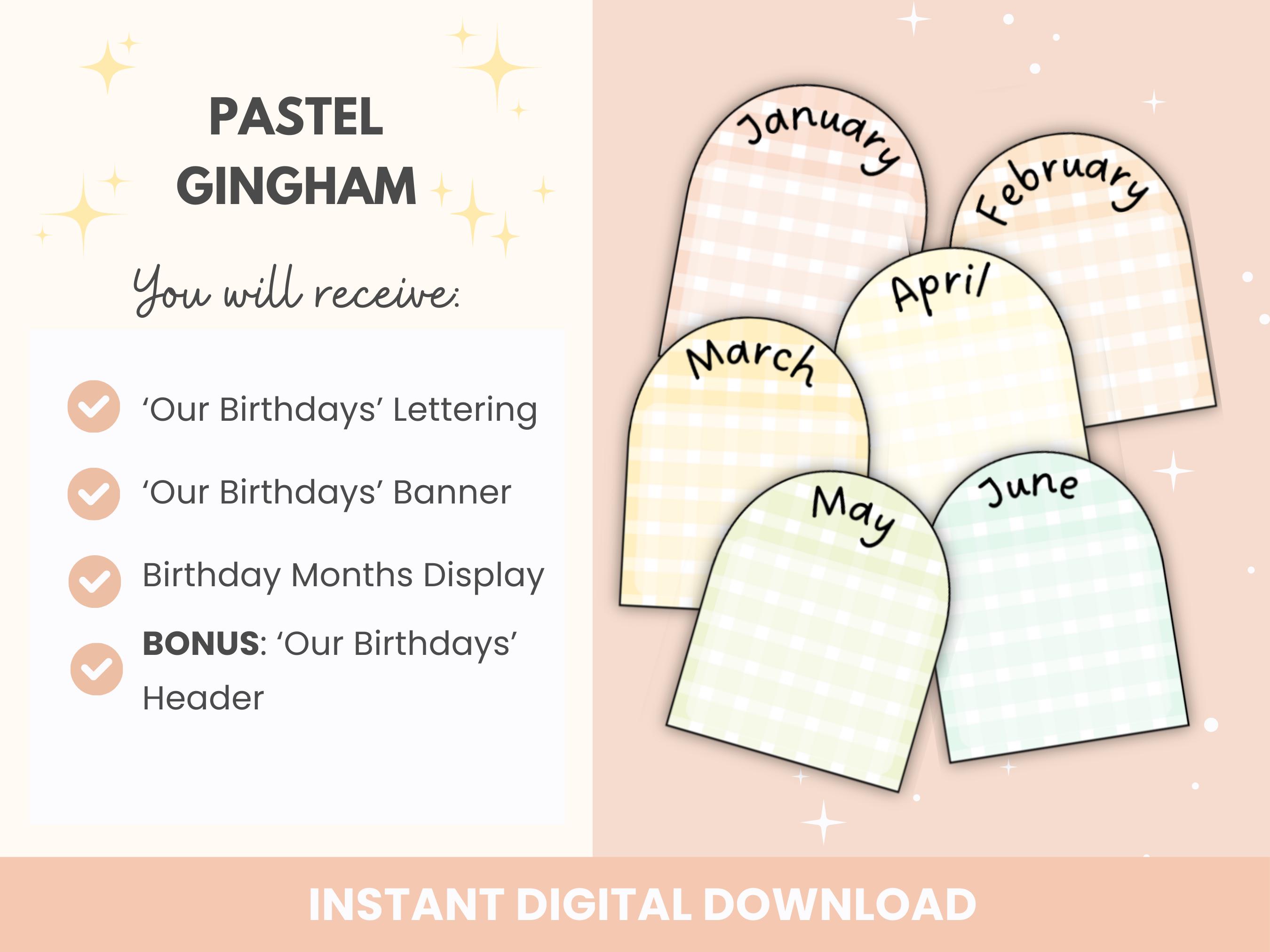 Pastel Gingham Classroom Birthday Display Bulletin Board Bundle ...