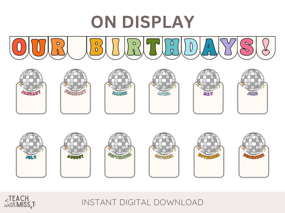 Disco Ball Classroom Birthday Display Retro Birthday Bulletin Board ...