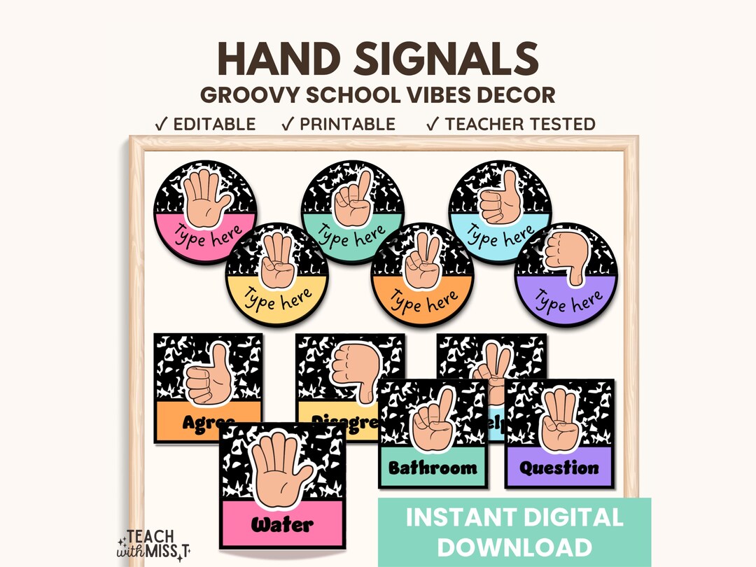 Classroom Hand Signals Poster: Composition Notebook Theme (digital ...