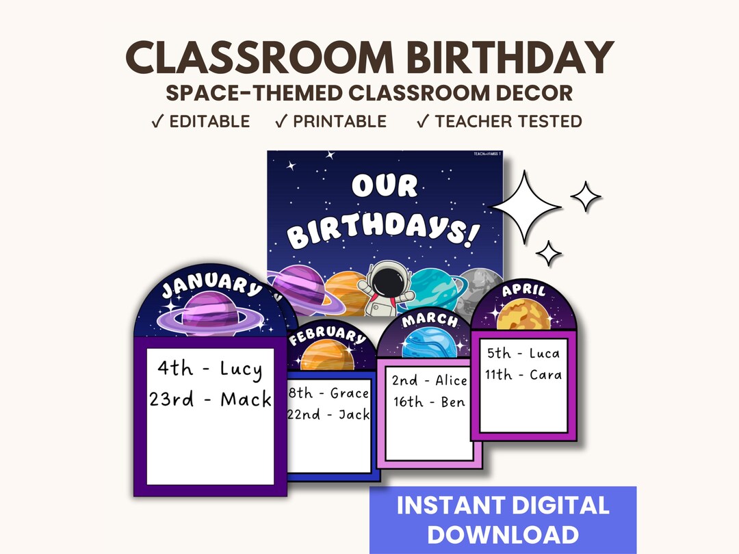 Space Classroom Birthday Display: Printable Bulletin Board Decor ...
