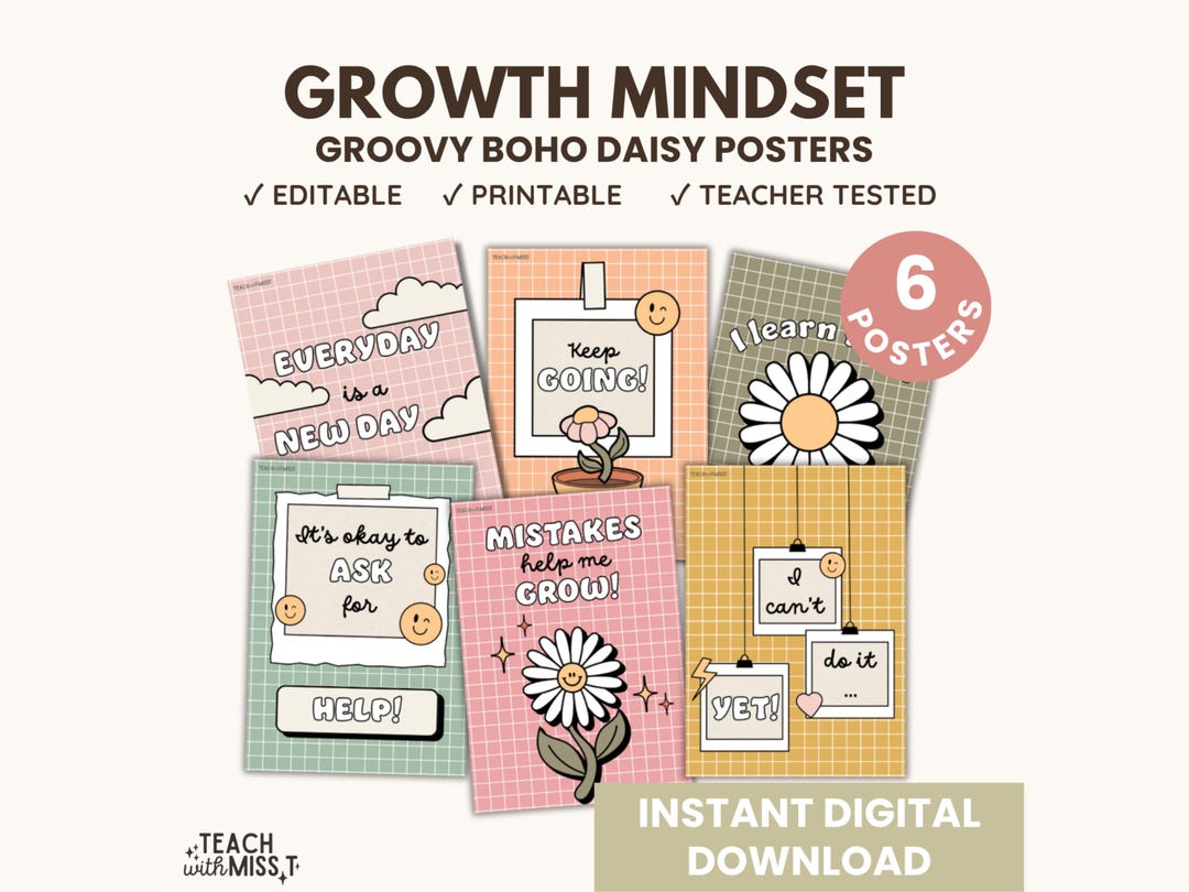 Groovy Boho Daisy Classroom Posters: Growth Mindset Decor (digital ...