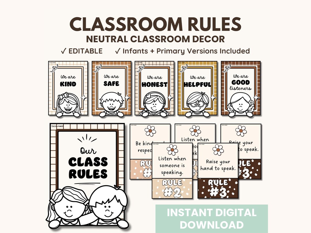 Neutral Classroom Decor | Neutral Classroom Rules Signs | Classroom ...