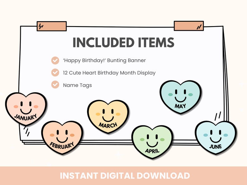 Hearts Classroom Birthday Display: Pastel Bulletin Board Kit (digital ...