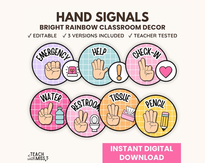 EDITABLE Hand Signals Display | Bulletin Board Posters | Elementary ...