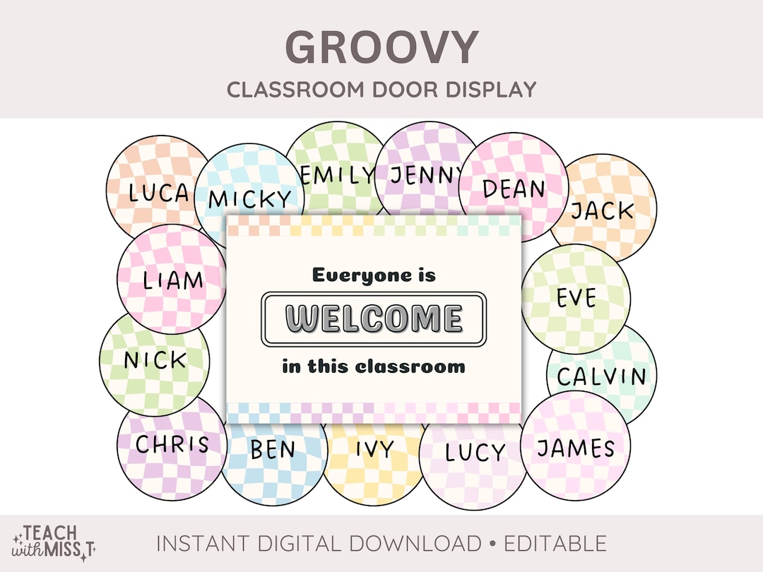 Groovy Classroom Door Display Classroom Sign Pastel Rainbow Back to ...