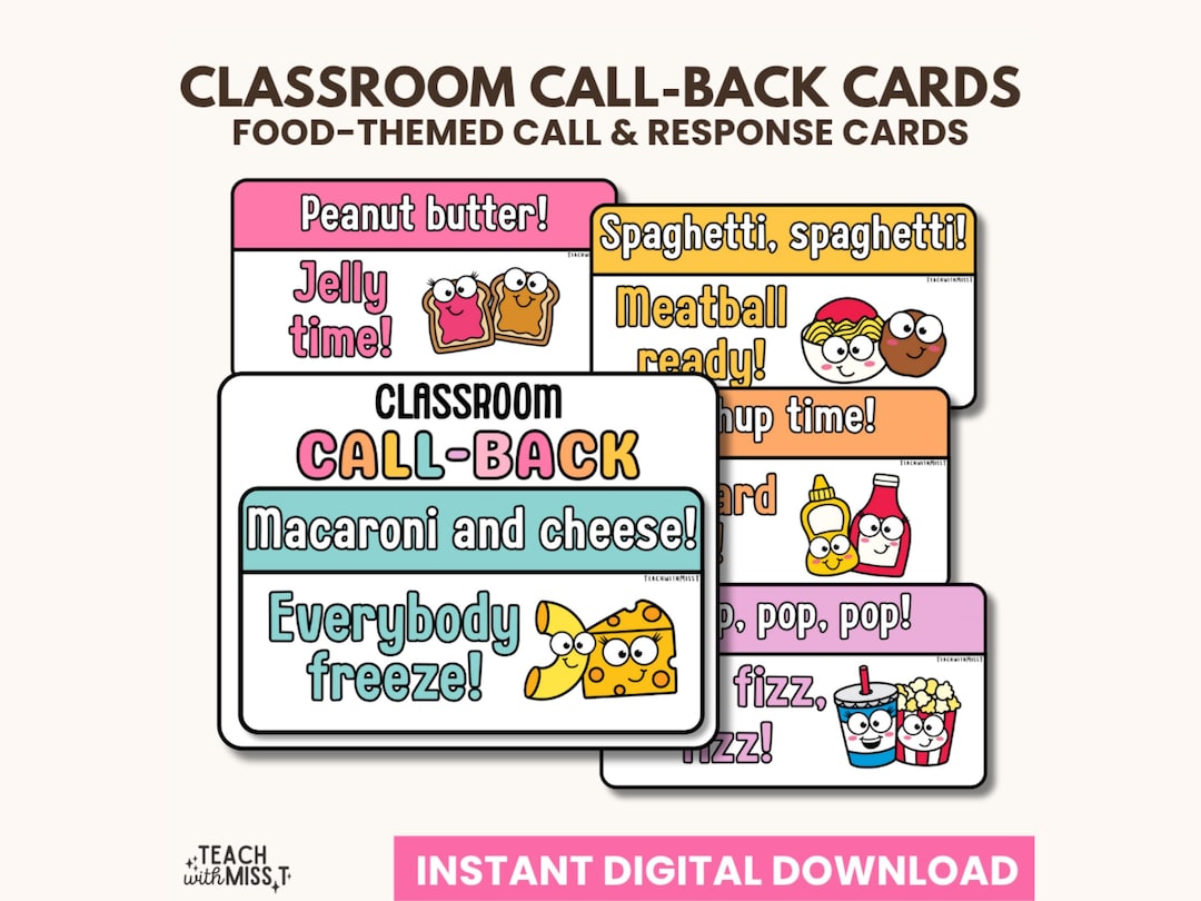Food-themed Classroom Call Back Cards | Teacher Call and Response Cards ...