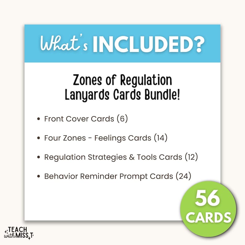 Zones of Regulation Lanyard Cards: Emotional Awareness Flashcards ...