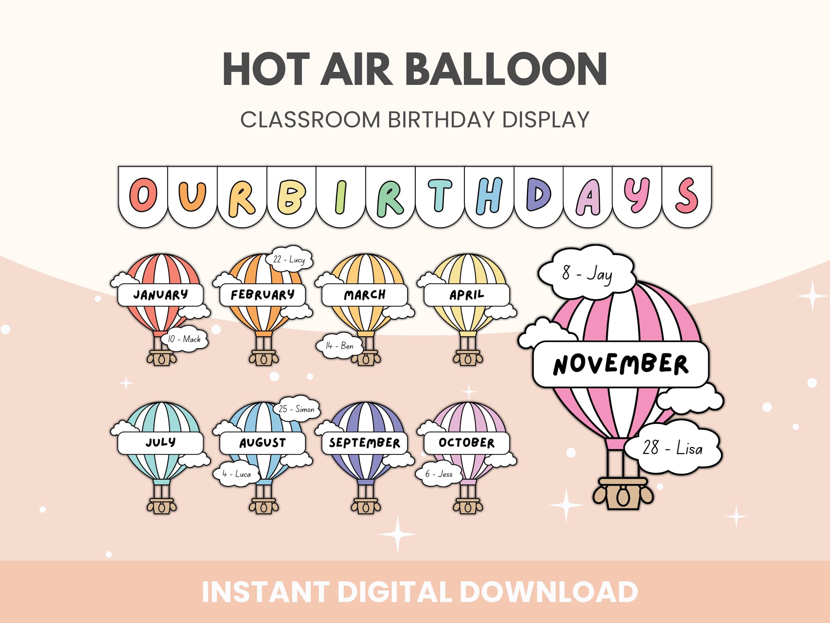 Hot Air Balloon Classroom Birthday Display | Class Birthday Bulletin ...