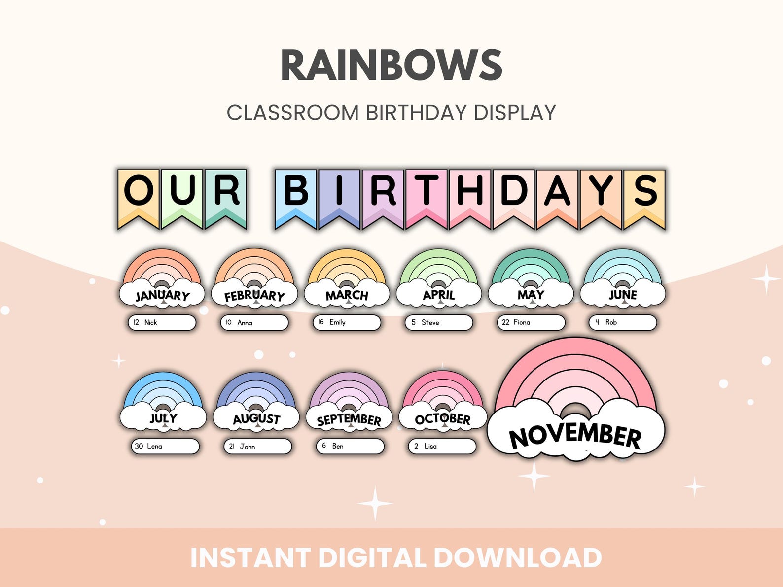 Rainbow Classroom Birthday Display: Bulletin Board Decor (digital ...