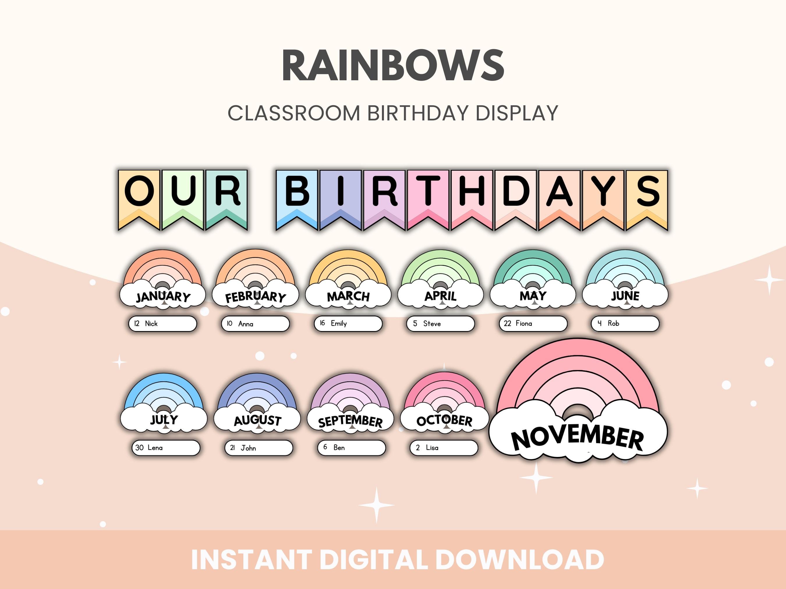 Rainbow Classroom Birthday Display: Bulletin Board Decor (digital ...