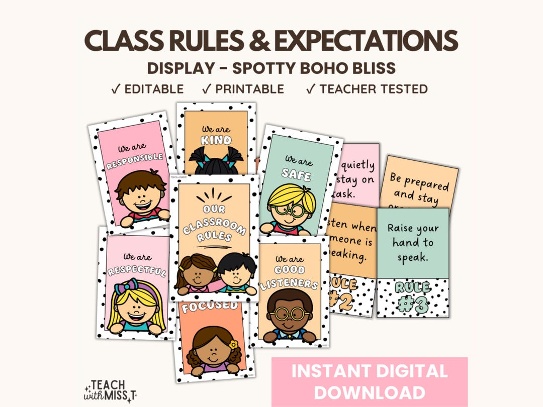 Spotty Boho Bliss Classroom Rules and Expectations Posters | Classroom ...