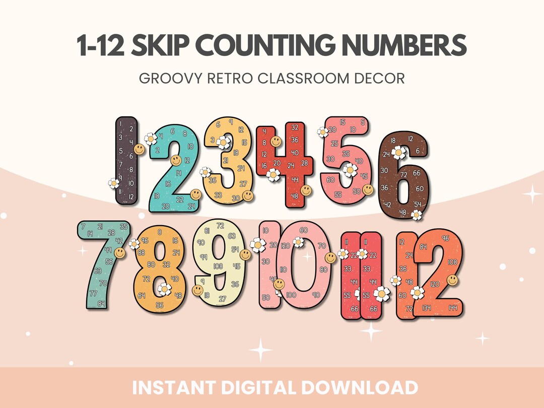 Groovy Number Posters: Skip Counting Retro Classroom Decor (digital ...