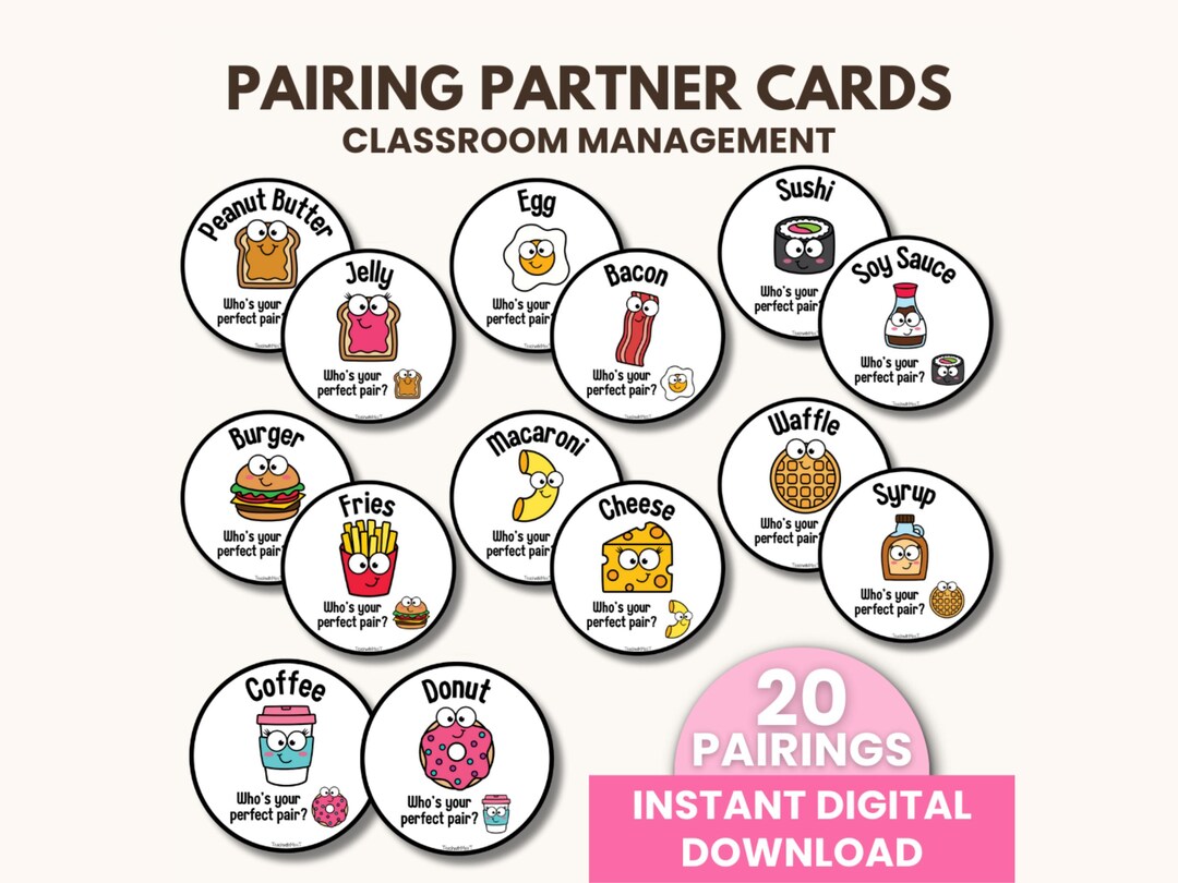 Classroom Partner Cards | Food Pairings Cards | Classroom Management ...
