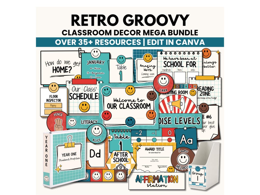 Retro Groovy Classroom Decor Bundle | Retro Classroom Organization ...