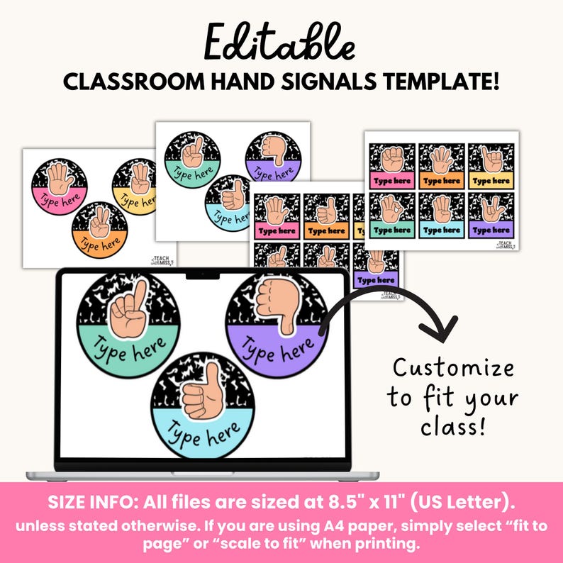 Classroom Hand Signals Poster: Composition Notebook Theme (digital ...