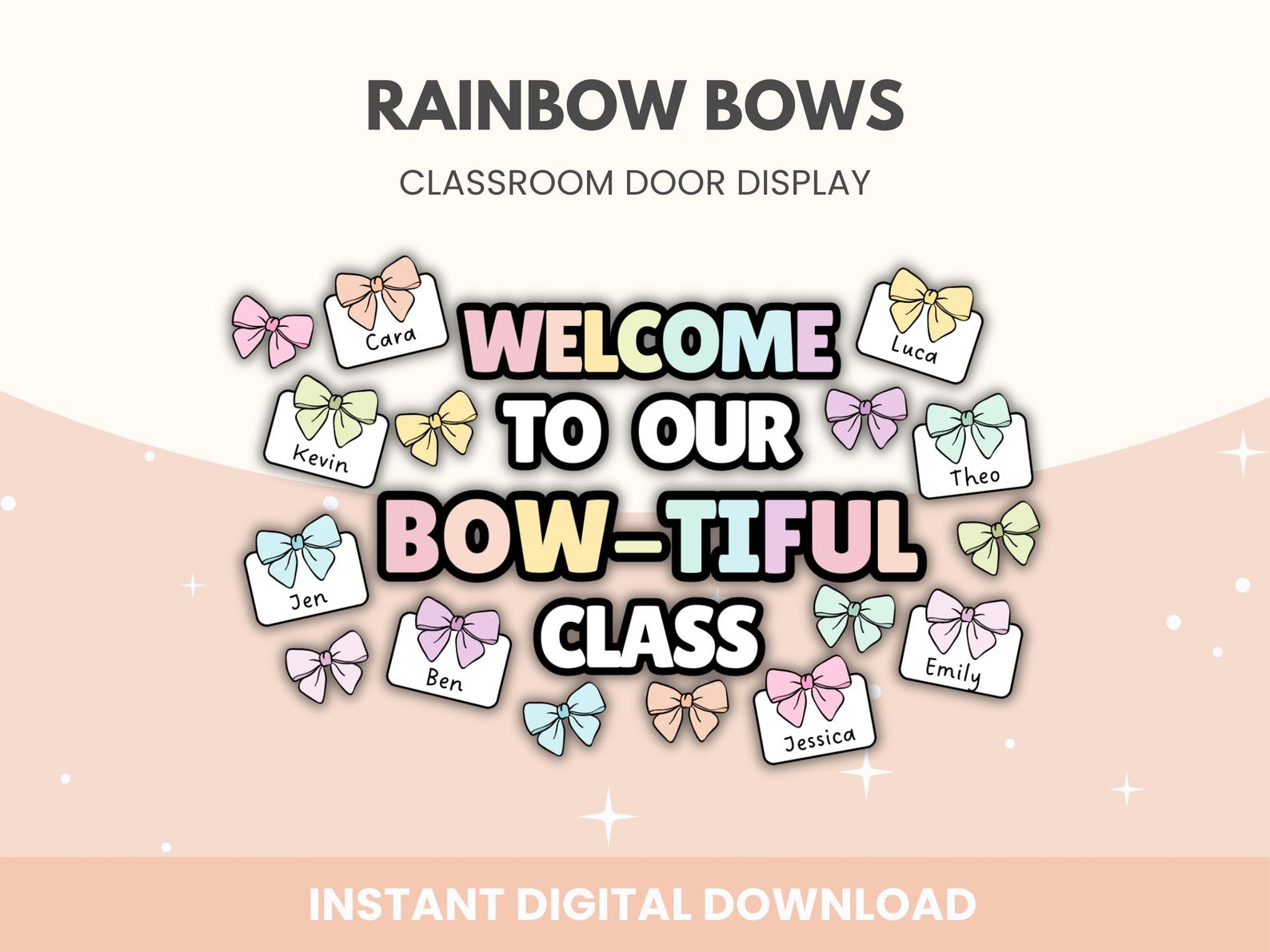 Rainbow Bows Classroom Door Display: Pastel Classroom Decor (digital ...
