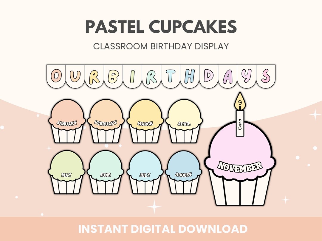 Cupcake Birthday Display Bundle | Pastel Rainbow Classroom Birthday ...