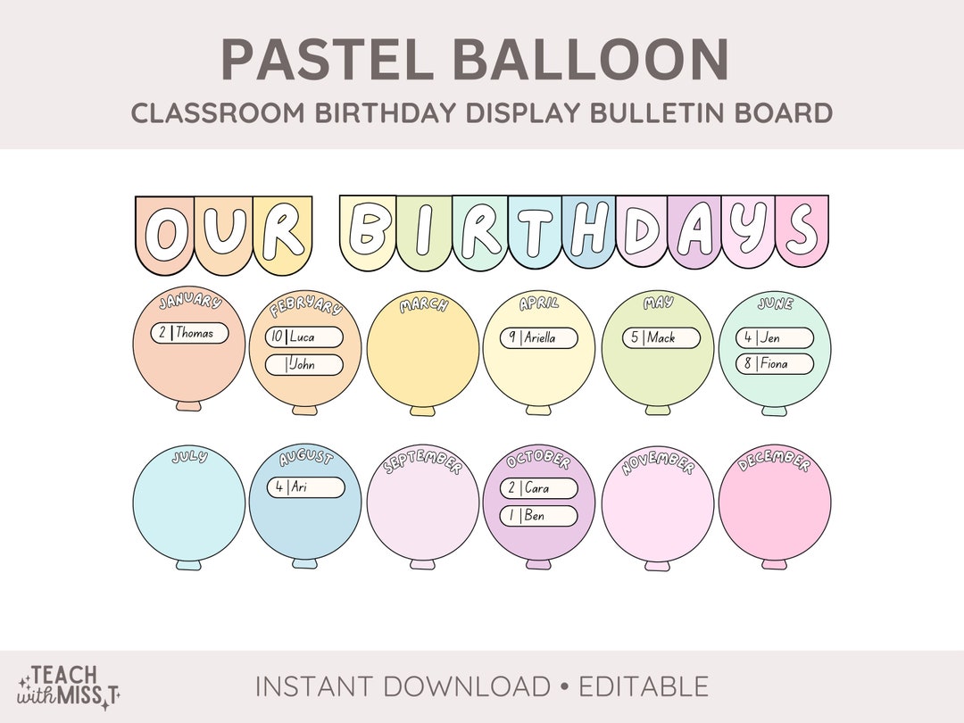 Balloons Classroom Birthday Display Bundle Editable Classroom Birthday ...
