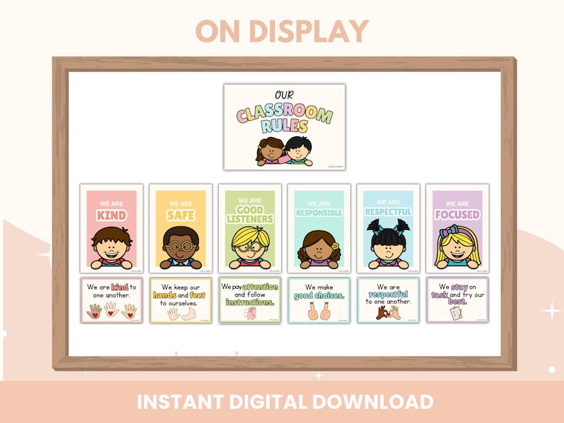 Classroom Rules Posters: Rainbow Classroom Expectations Display ...