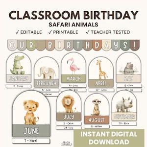 Safari Classroom Birthday Display: Jungle Animals Bulletin Board Kit ...