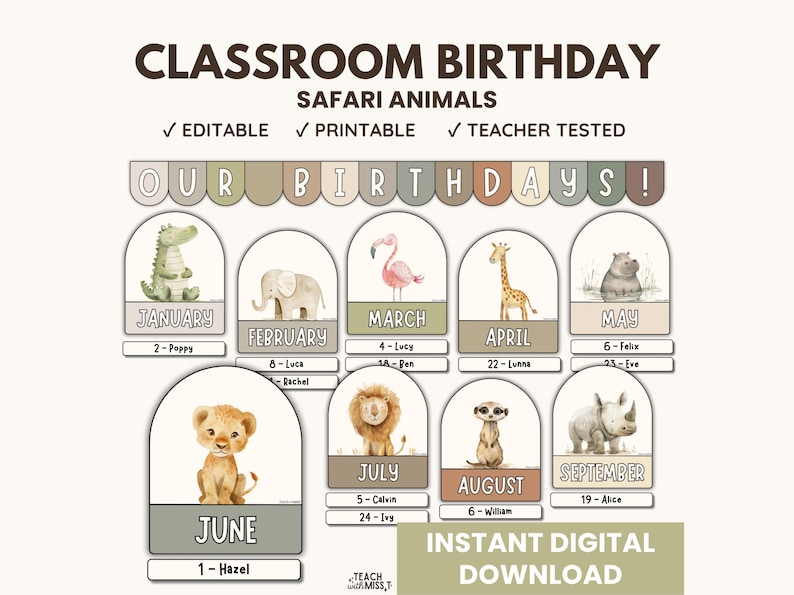 Safari Classroom Birthday Display: Jungle Animals Bulletin Board Kit ...