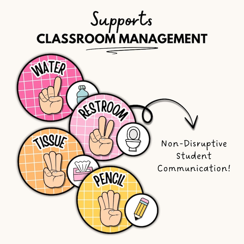 Bright Classroom Hand Signals Posters: Rainbow Bulletin Board (digital ...