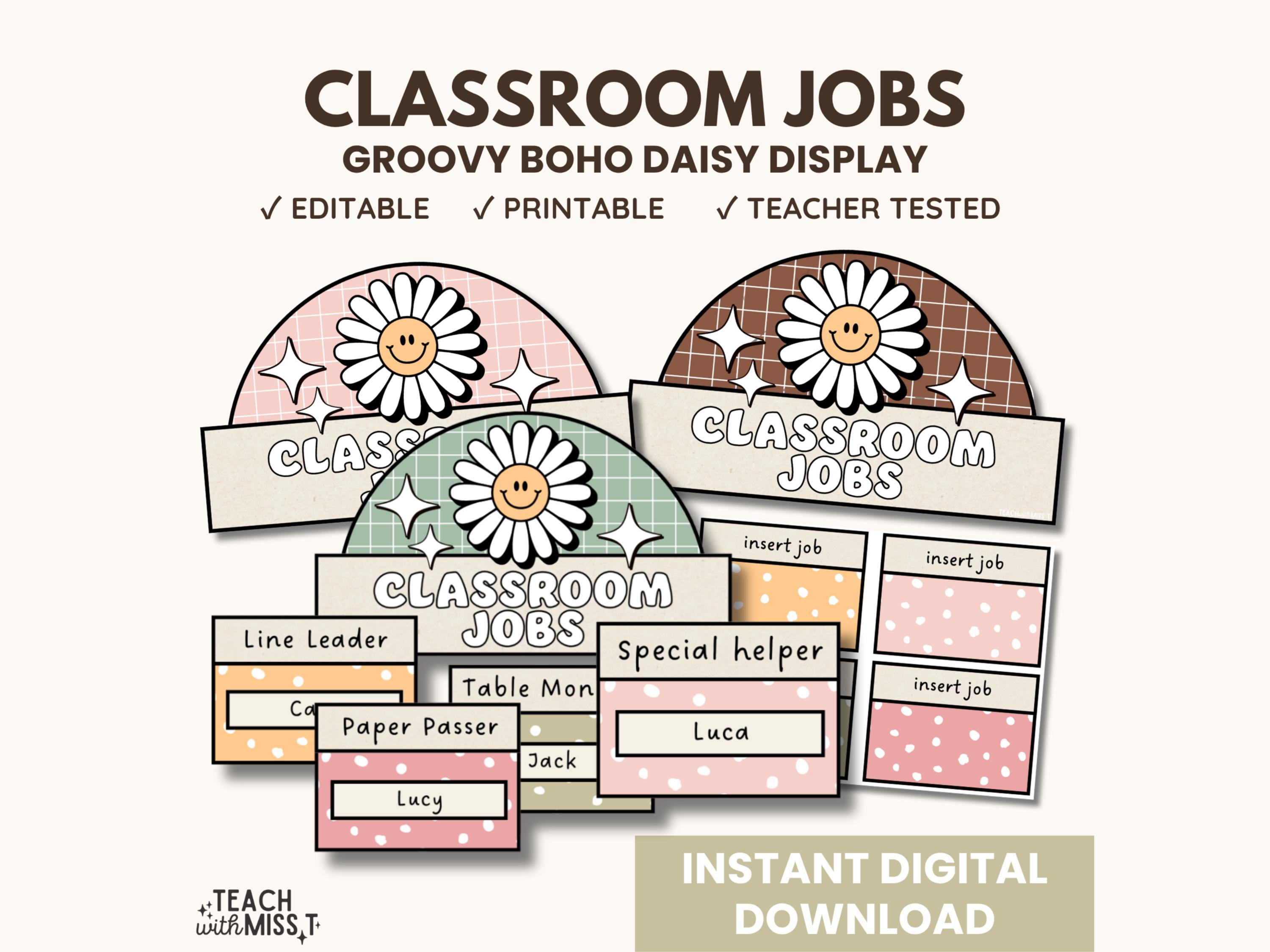 Groovy Boho Daisy Classroom Jobs Display | Boho Classroom Jobs Display ...