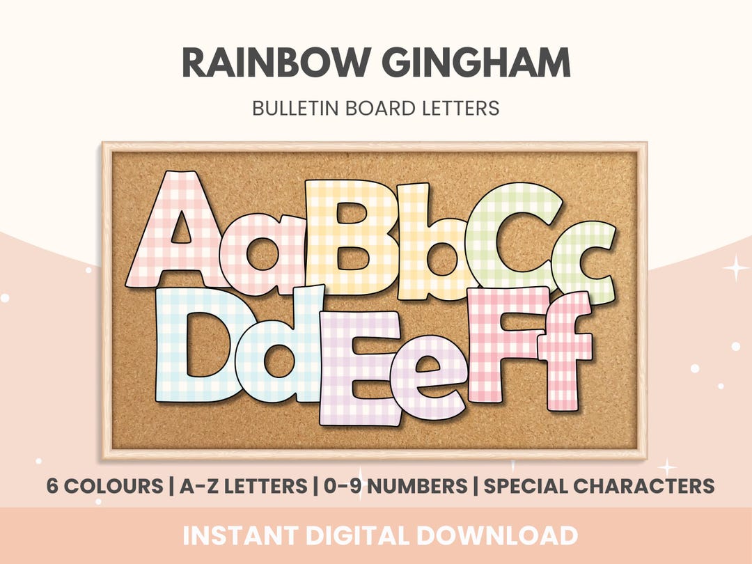 Rainbow Gingham Bulletin Board Letters Printable | A-Z Upper and Lower ...
