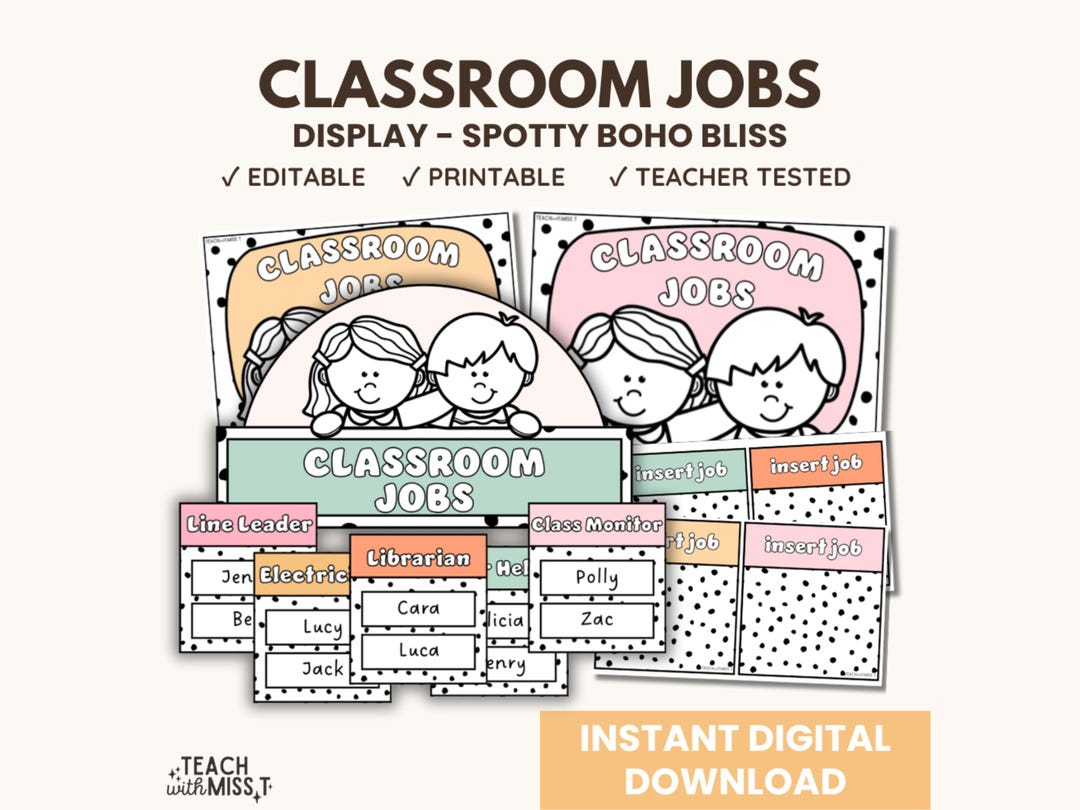 Spotty Boho Bliss Classroom Jobs Display | Editable Classroom Decor ...