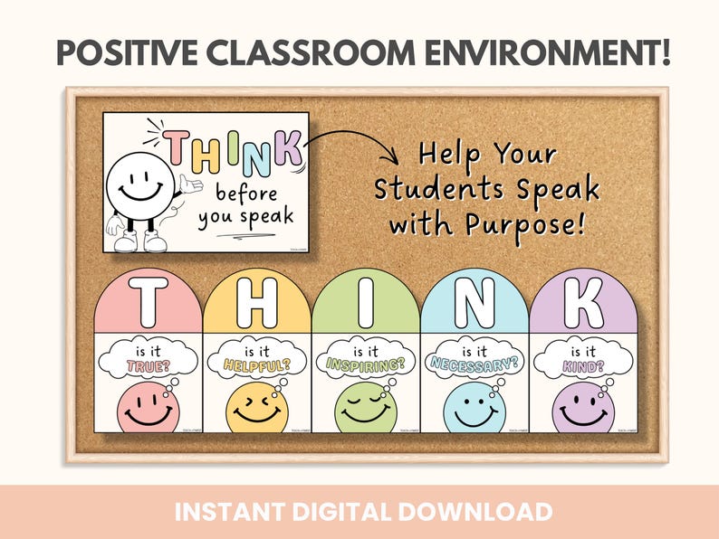 Think Before You Speak Poster: Classroom Management, Social Emotional ...