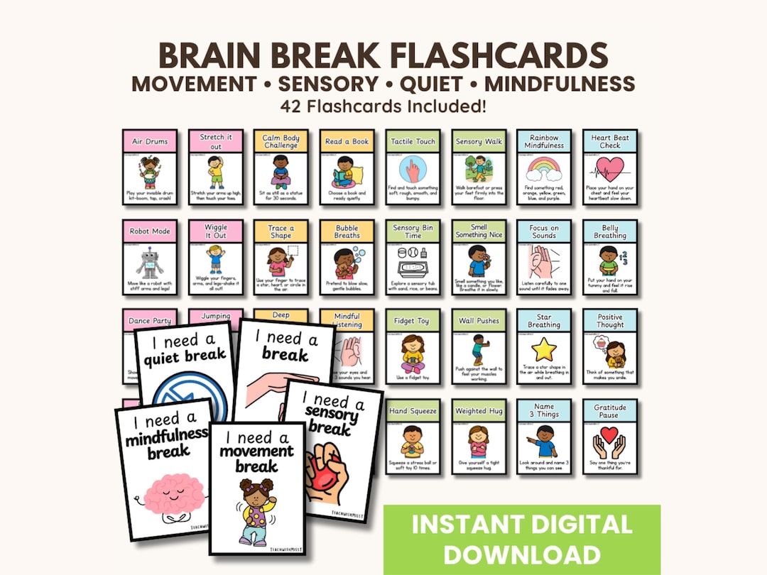 Brain Break Flashcards for Children | Emotional Regulation Cards ...